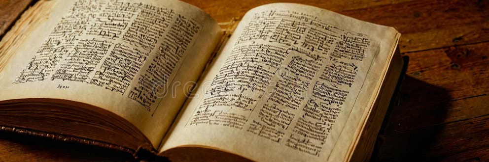 Ancient Scripture on Wooden Table Stock Photo - Image of literature ...