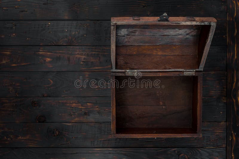 Old Open Chest Close Up on Dark Wooden Table Stock Image - Image of ...
