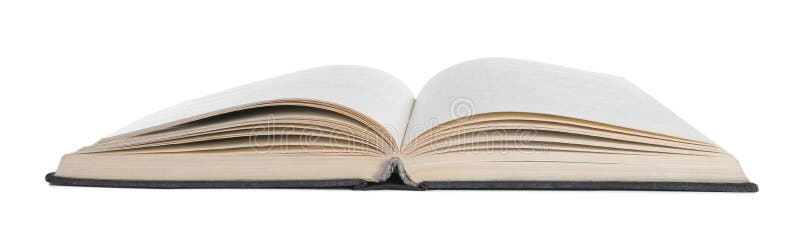 Old Open Hardcover Book Isolated on White Stock Image - Image of ...