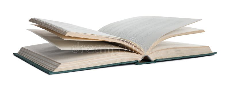 Old Open Hardcover Book Isolated on White Stock Photo - Image of ...