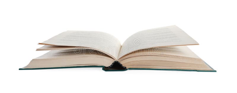 Old Open Hardcover Book Isolated on White Stock Image - Image of ...