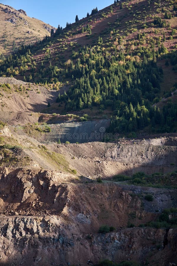 Old Open Mining Pit with Pond in Mountain Stock Photo - Image of open ...
