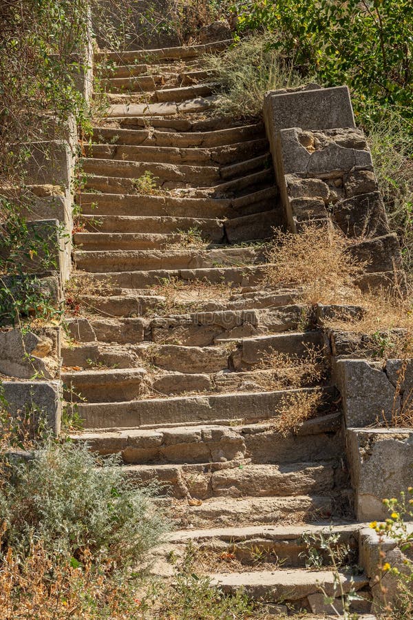 An Old Open Outer Stone Staircase. Stone, Cement Steps of the Old ...