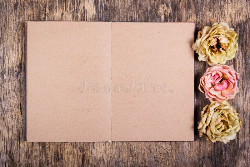 Old Open Personal Diary with Empty Sheets and Withered Roses. Dead ...