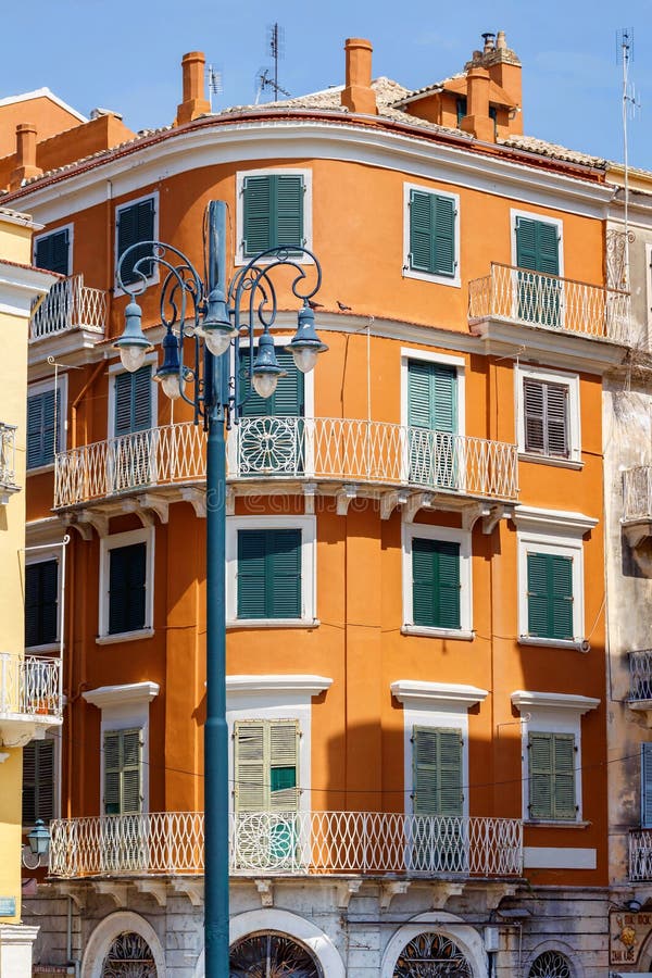Old Orange Apartment Building Architecture of Greece Stock Image ...