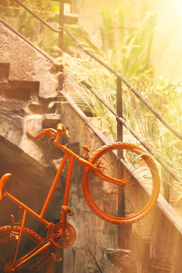 Old orange bicycle stock image. Image of street, hipster - 57175021