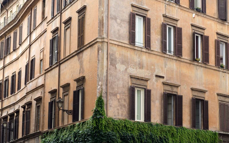 Old Orange Corner House in the Center of Rome Stock Photo - Image of ...