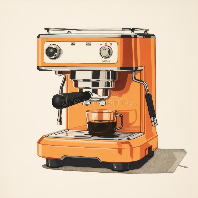 Vibrant Orange Espresso Machine: a Captivating Illustration in New ...