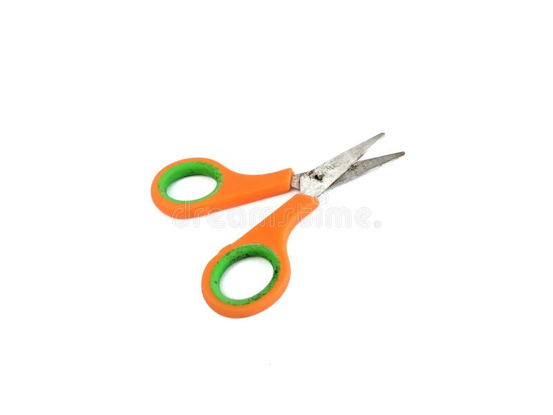 Old Orange Scissors Isolated on White Stock Photo - Image of cutter ...