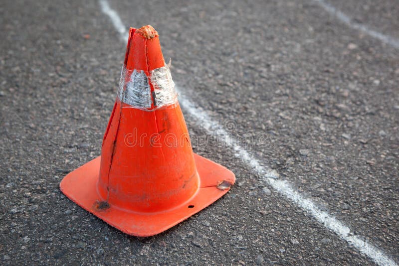 Old Orange Striped Cone on Road. Stock Image - Image of road, guide ...