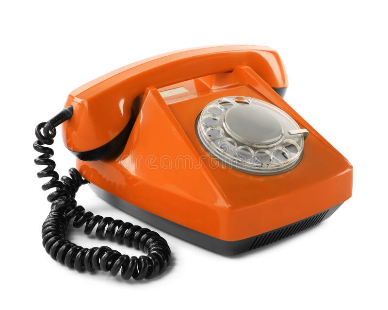 Old Orange Telephone with Rotary Dial Isolated on White Stock Photo ...
