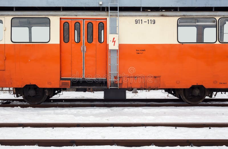 Old Orange Train Wagon editorial image. Image of used - 84839950