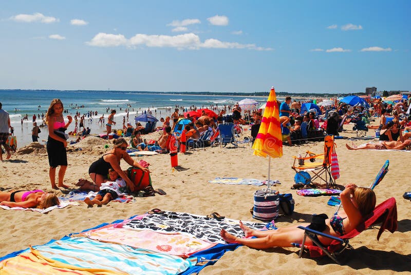 Crowded Beach on a Summer Day Editorial Stock Photo - Image of group ...