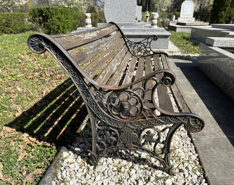 Old Ornate Metal Bench in the Public Cemetery Stock Photo - Image of ...