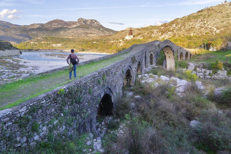 The Old Ottoman Mesi Bridge in Shkoder Stock Image - Image of ...