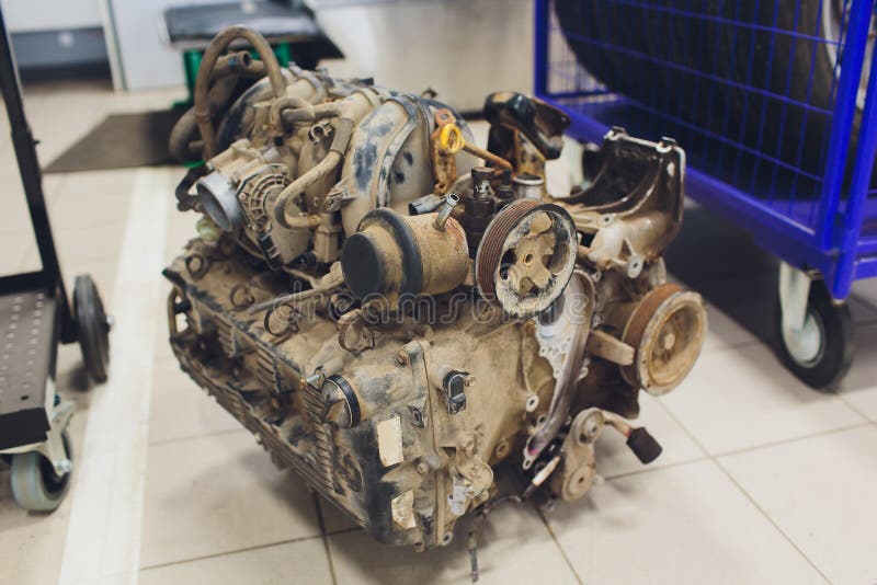 An Old Outdated Engine, a Closeup Shot, Engine Car Broken. Stock Image ...