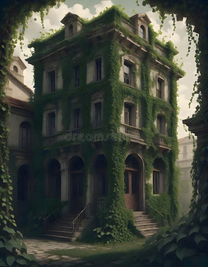 Old, Overgrown Building with Multiple Windows and Balconies, Generative ...