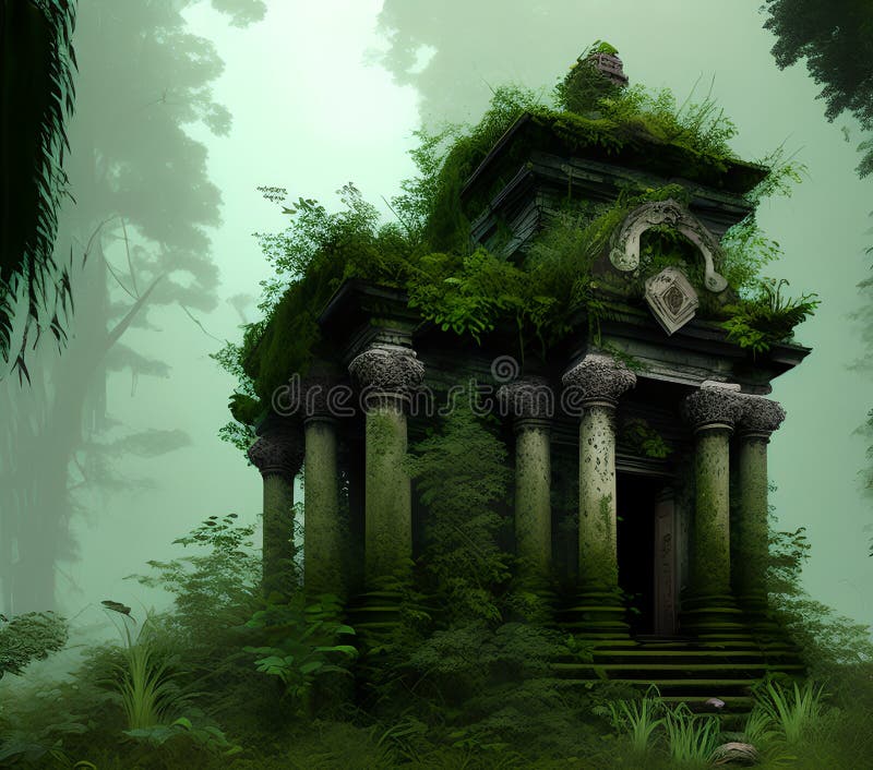 Old Overgrown Temple, Generative AI Illustration Stock Illustration ...