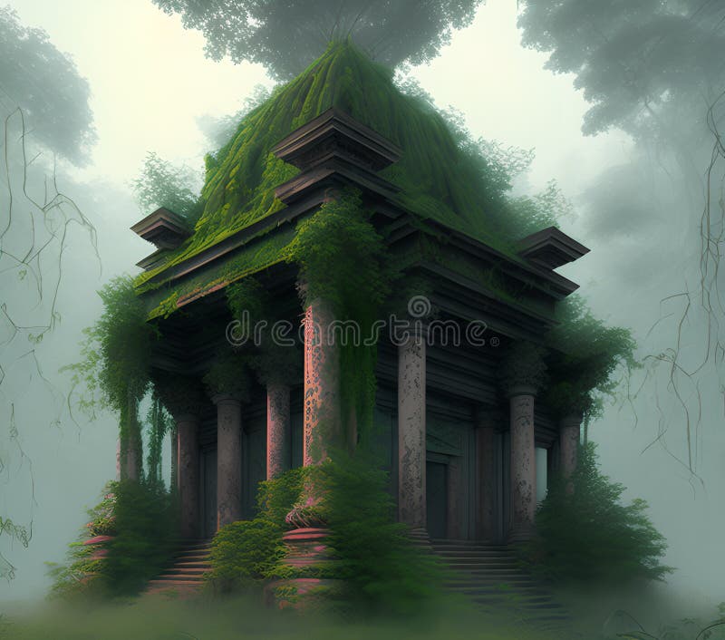 Old Overgrown Temple, Generative AI Illustration Stock Illustration ...