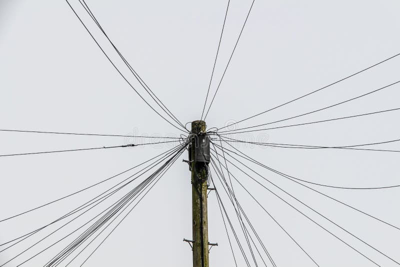 Old Overhead Power Line with a White Background Stock Image - Image of ...
