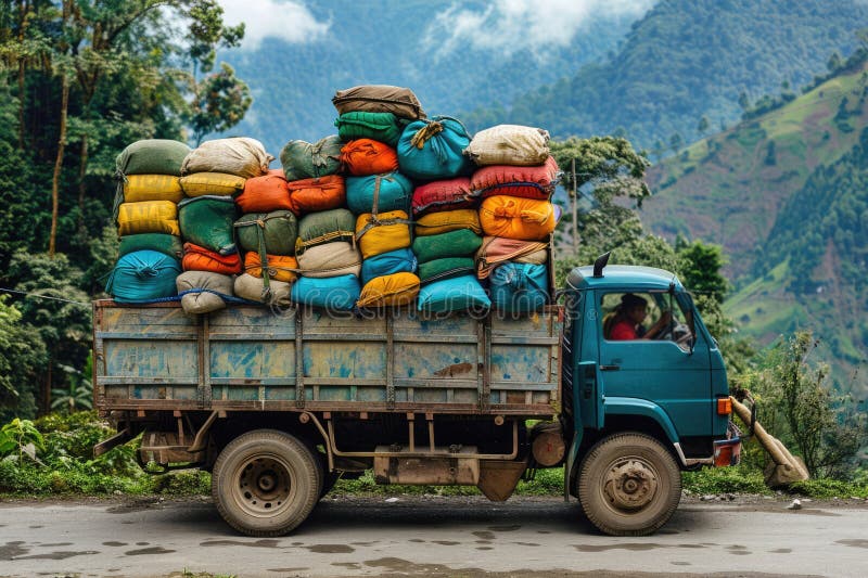 Old Overloaded Truck on the Road Stock Image - Image of illegal, move ...