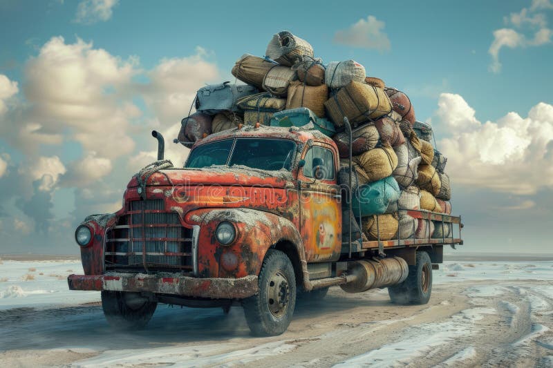 Old Overloaded Truck on the Road Stock Image - Image of light, vehicle ...
