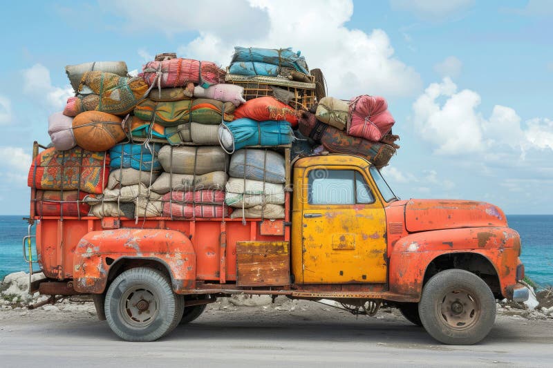Old Overloaded Truck on the Road Stock Image - Image of metal, carry ...