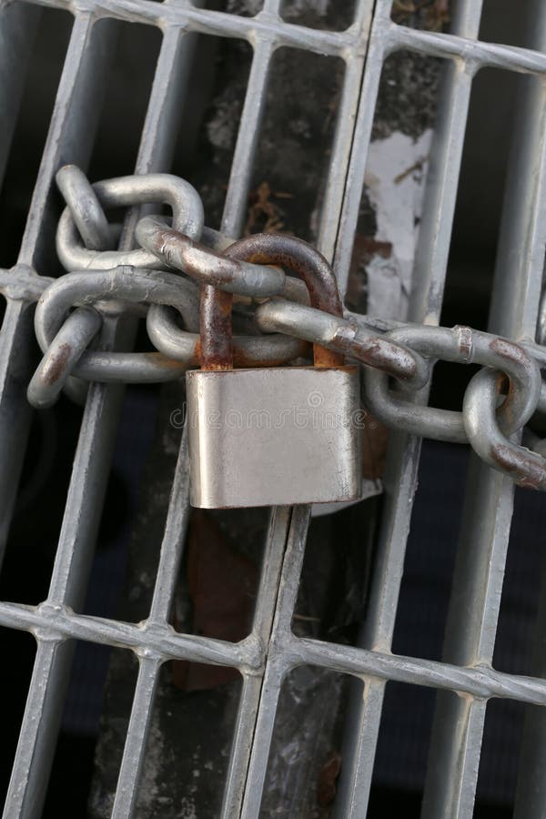 Old padlock chain lock. stock photo. Image of iron, tool - 77089370