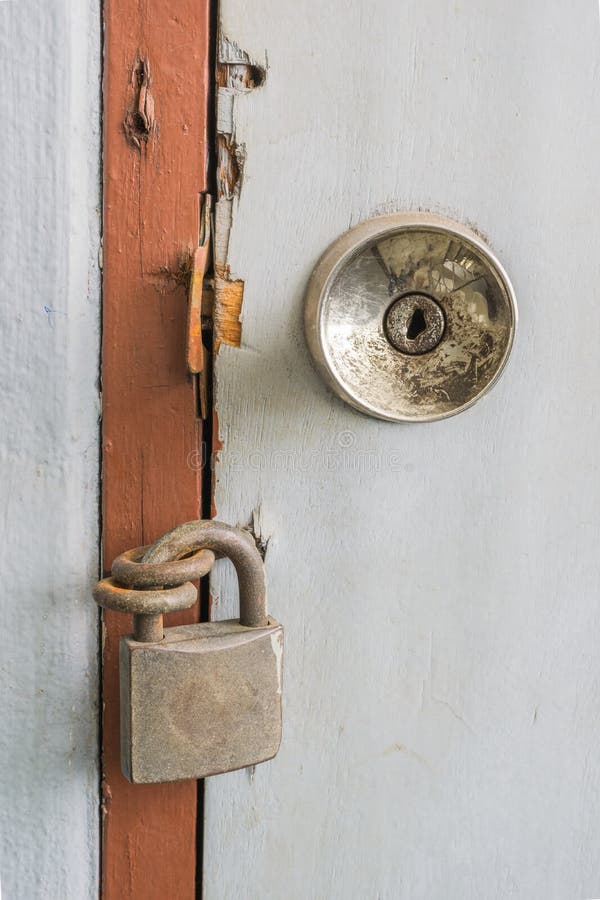 Old padlock on a door stock image. Image of grungy, home - 49689075