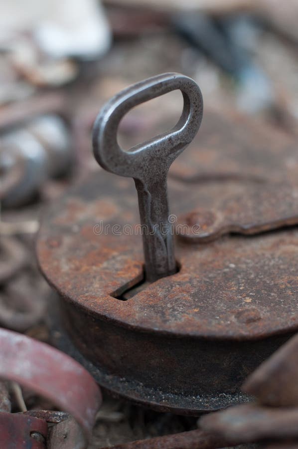 Old padlock with key stock image. Image of metal, safety - 30729469