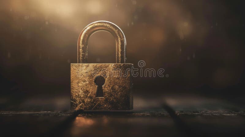 Old Padlock on a Wooden Surface with Dark Blurred Background Concept ...