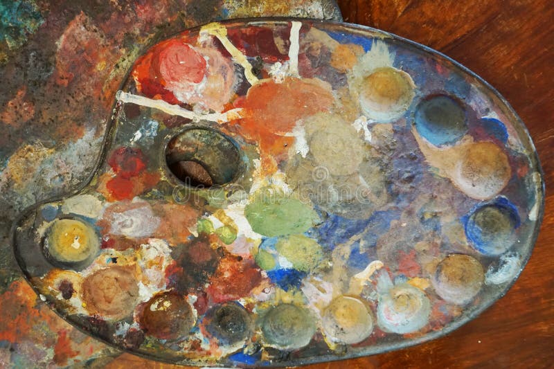 Old paint pallette stock image. Image of inspiration - 129916285