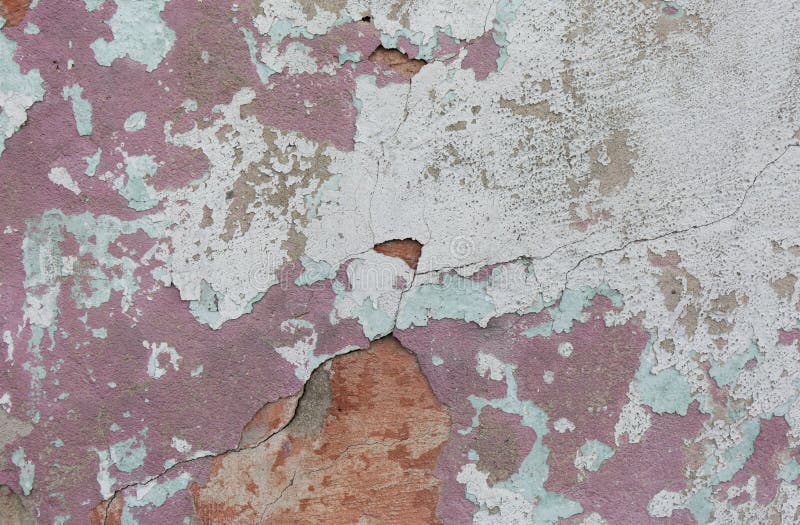 Old Painted Wall. Green and Pink Damage Surface. Peeling Paint ...