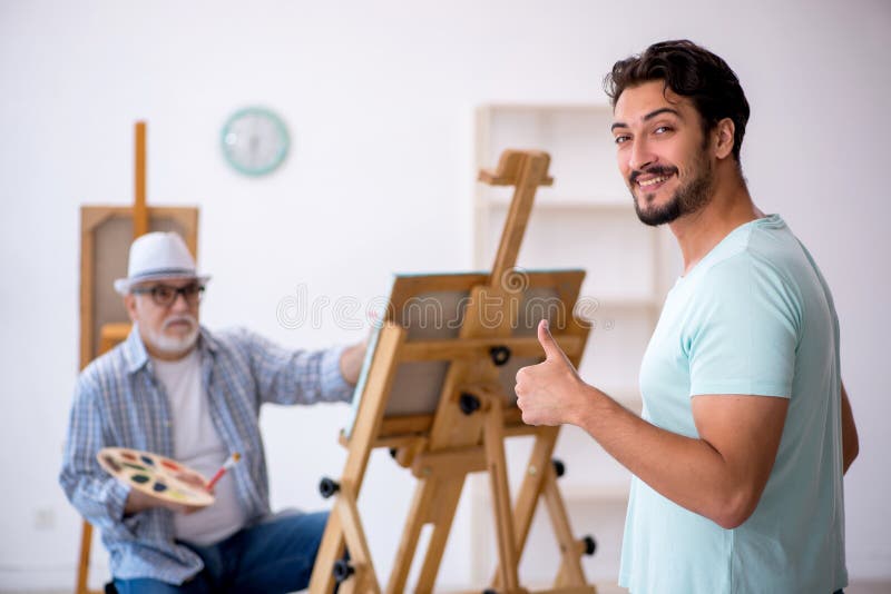Old Painter and Young Male Model at the Studio Stock Image - Image of ...