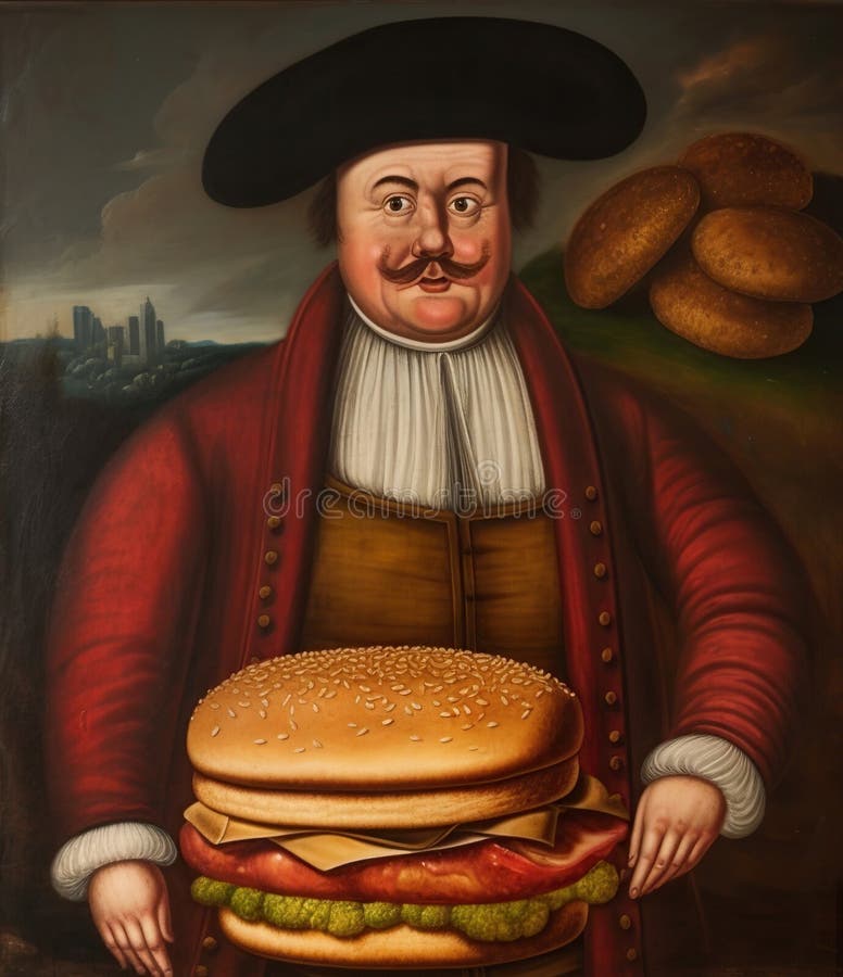 Old Painting of a Funny Man with a Hamburger Stock Illustration ...