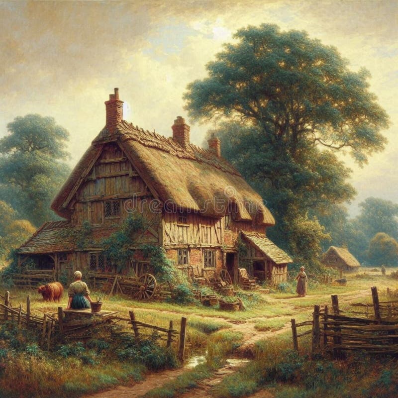 Old Painting Image of the End of the 19th Century that Depicts an Old ...