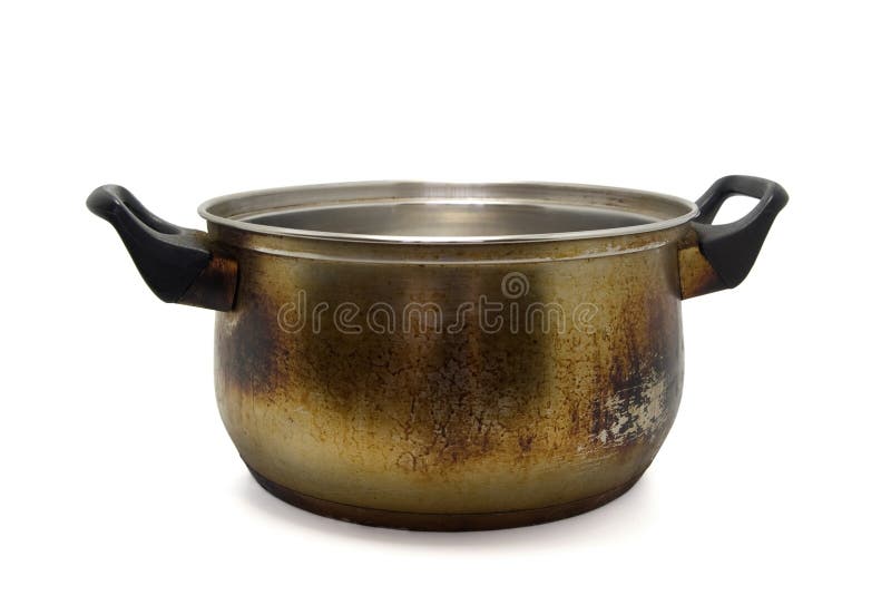Old Dirty Metallic Pan Isolated on White Stock Photo - Image of cuisine ...