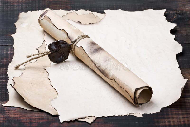 Old Paper, Quill Pen and Scroll on Wooden Table Stock Photo - Image of ...