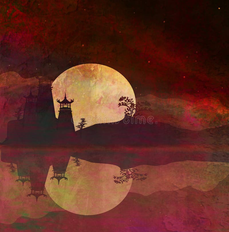 Old Paper with Asian Landscape Stock Illustration - Illustration of ...