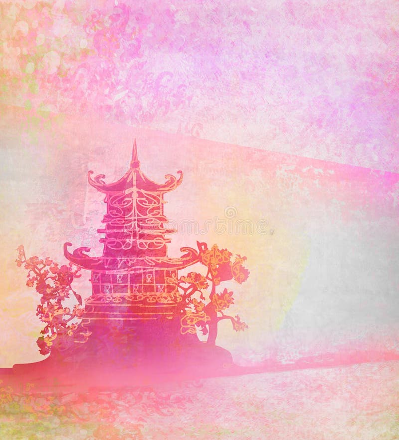 Old Paper with Asian Landscape Stock Illustration - Illustration of ...