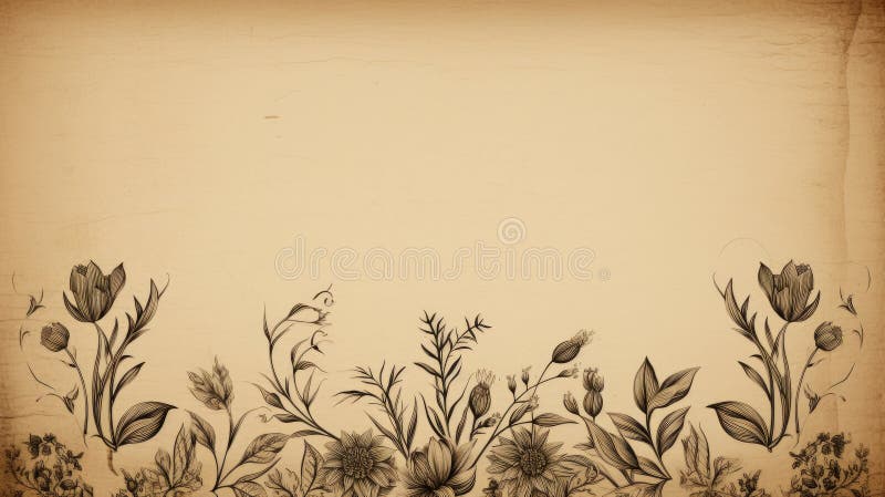 An Old Paper Background with Flowers and Leaves Stock Illustration ...