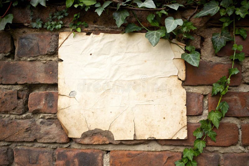 Old Paper on Brick Wall Background Stock Illustration - Illustration of ...