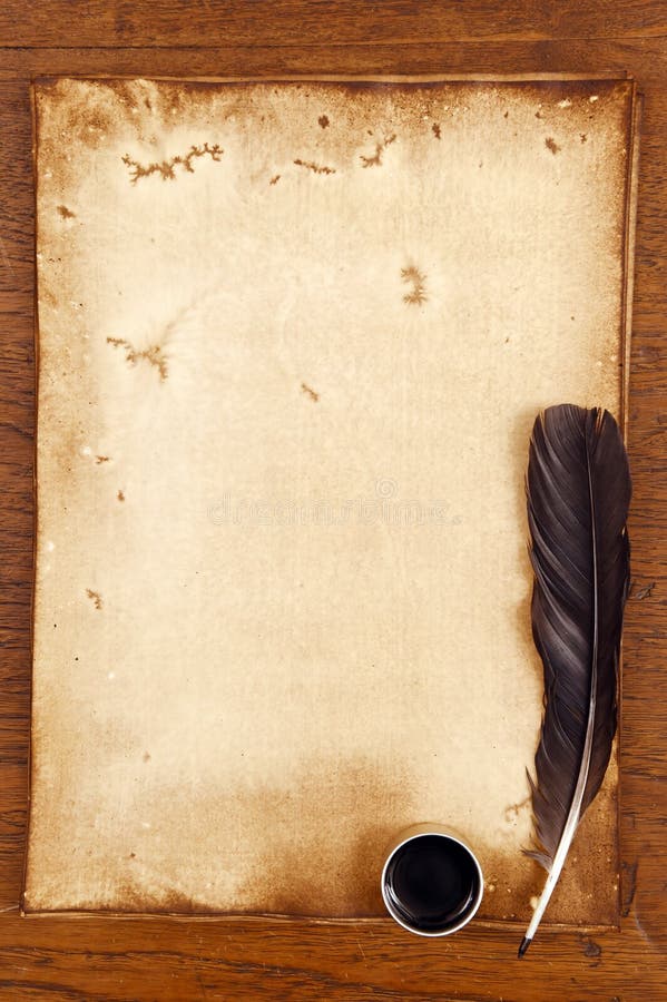 Old Paper on Brown Wood Texture with Feather and Ink Stock Photo ...