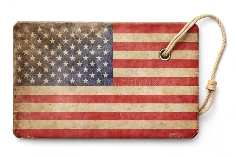 Old Paper Cloth Tag with USA Flag Isolated on White Stock Illustration ...