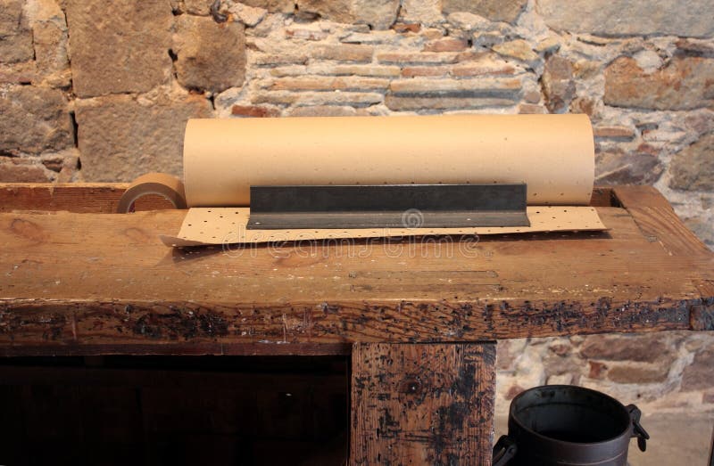 Old Paper Cutter on Wood Table Stock Image - Image of texture, table ...