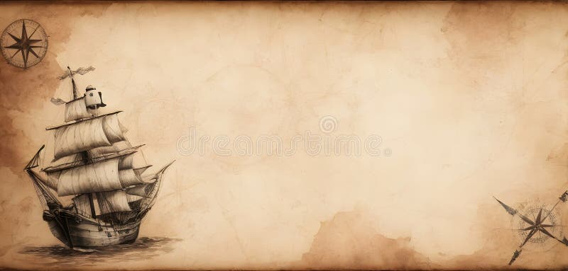 An Old Paper with a Drawing of a Ship and Compass on it Stock Image ...