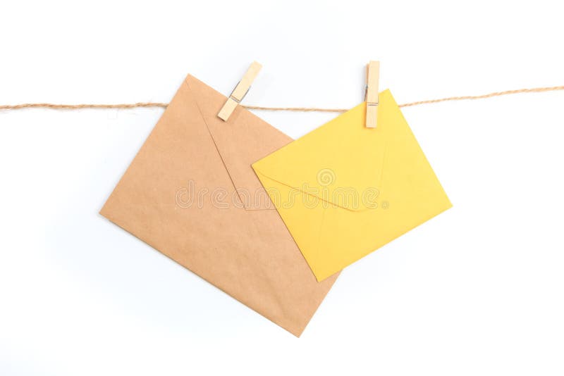 Old Paper Envelope Hanging on Rope on Wooden Background - Image Stock ...