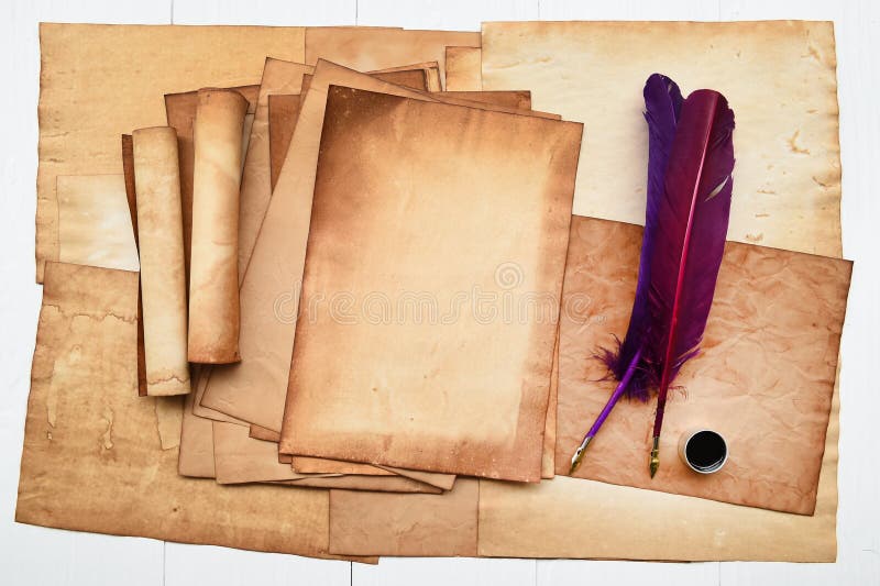 Old Paper with Feather and Ink Stock Image - Image of vintage ...
