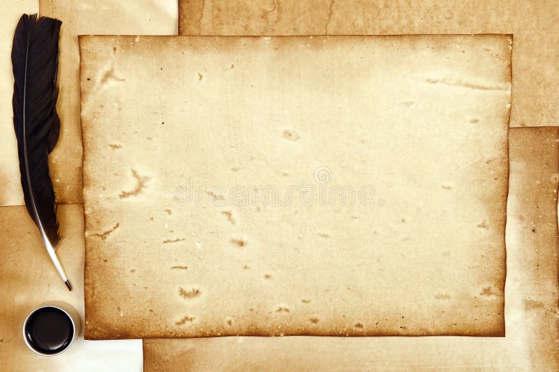 Old Paper with Feather and Ink Stock Photo - Image of feathe, border ...