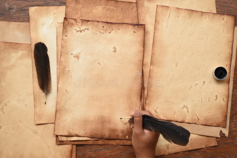 Old Paper with Feather and Ink Stock Photo - Image of feathe, border ...